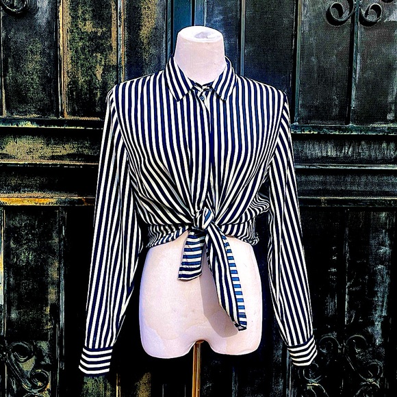 H&M | Tops | Very Wednesday Addams Shirt Navy And White Striped Blouse ...
